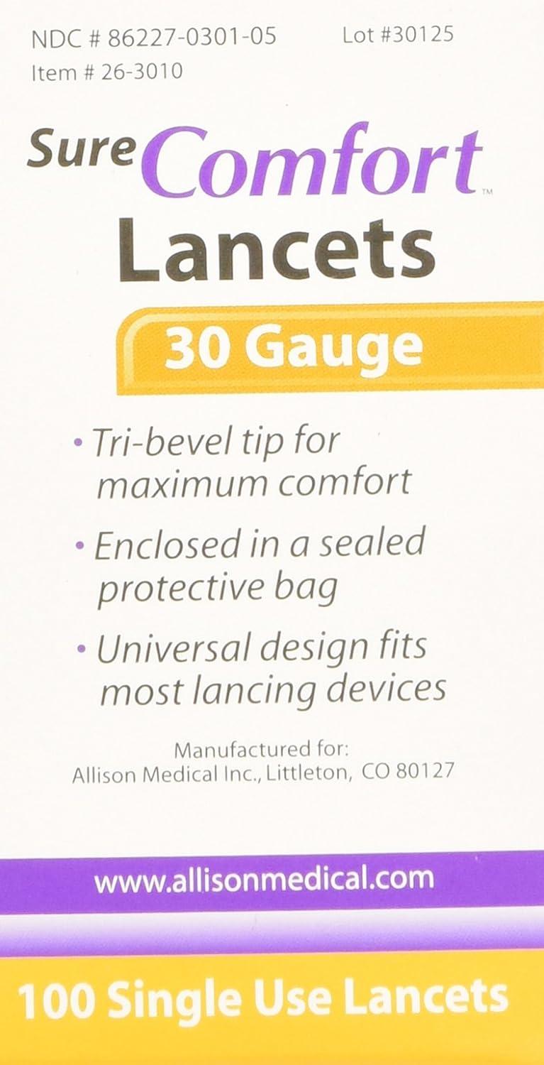 Sure Comfort Universal Lancet 30g - 100 Count - Easy and Painless Blood ...