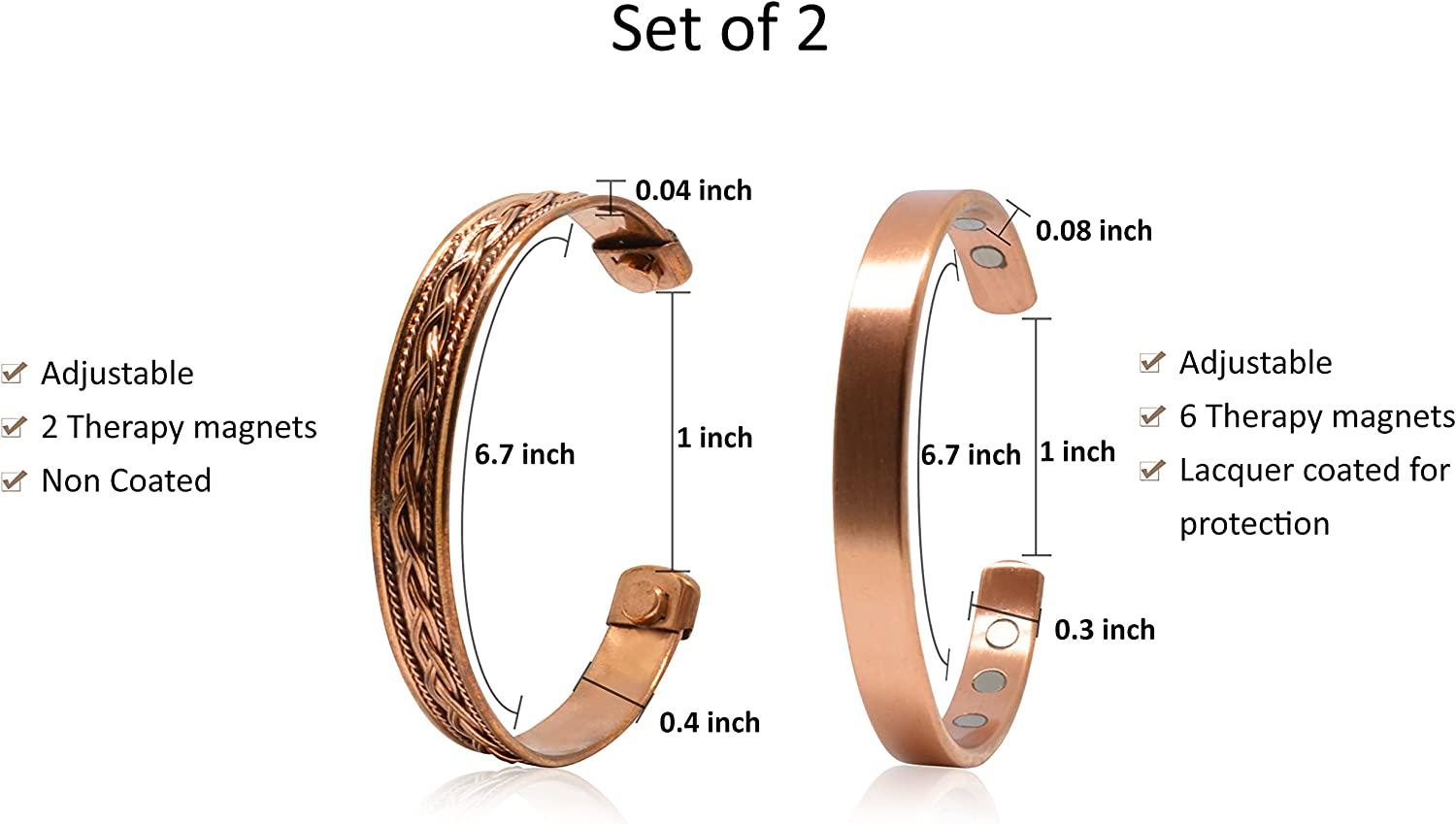 Copper Bracelets for Arthritis - 100% Copper with 6 Magnets for Men and ...