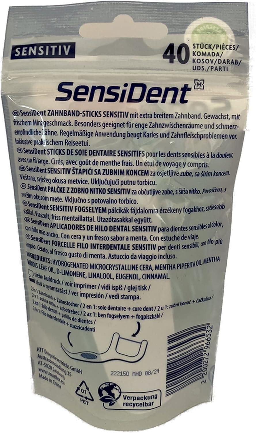 3x SensiDent Dental Floss Sticks - Sensitive Care with Travel Case ...