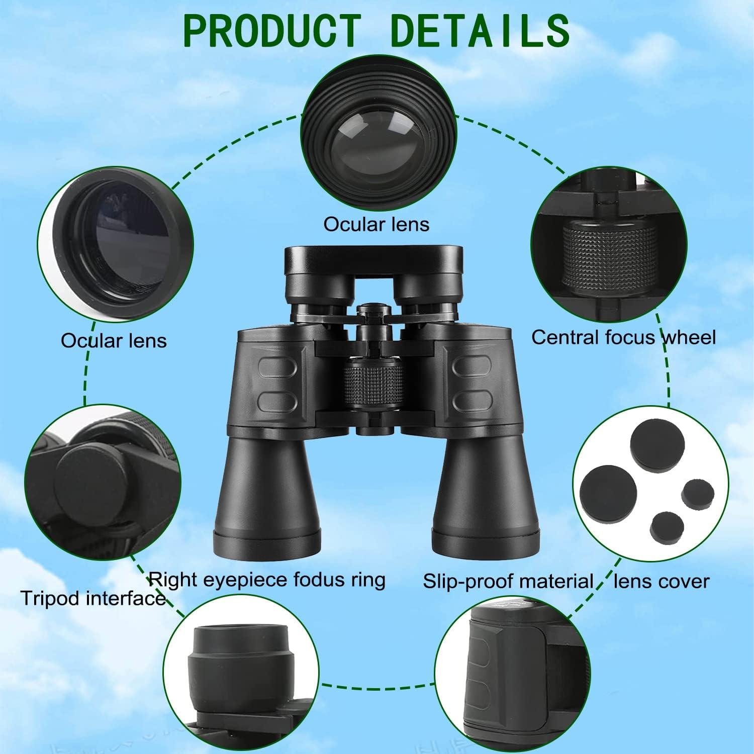 Compact Waterproof 20x50 High Power Binoculars with Low Light Night Vision - Ideal for Bird ...