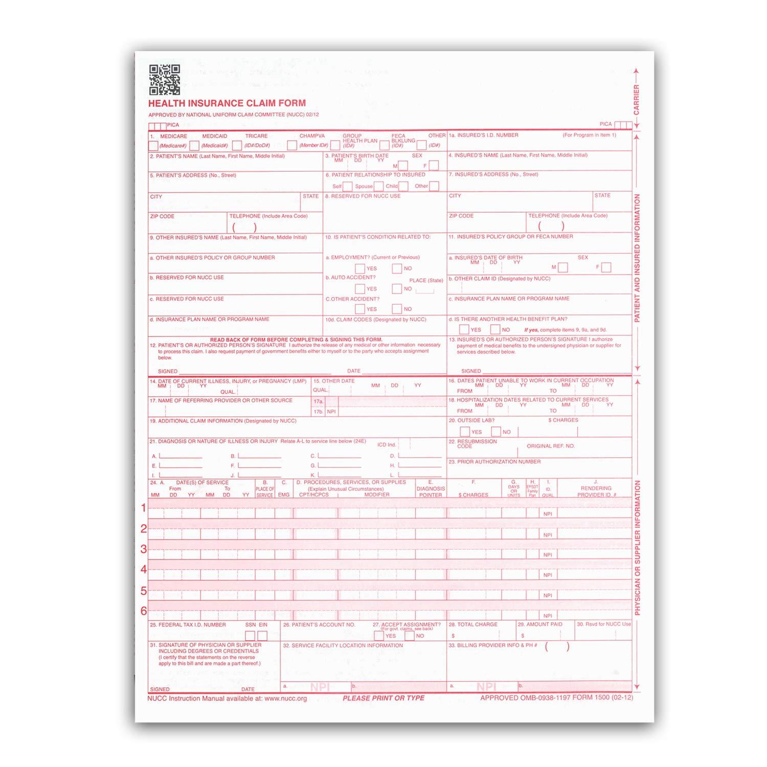 New CMS 1500 Claim Forms - HCFA (Version 02/12) 100 per Ream | Buy Now ...