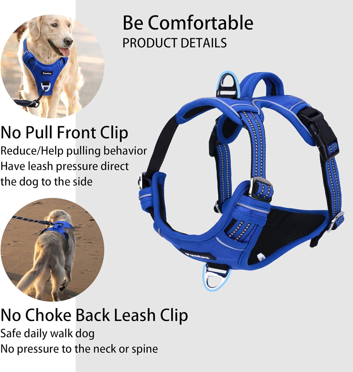 Funfox No Pull Dog Harness for Large Dogs - Adjustable Breathable Safe ...