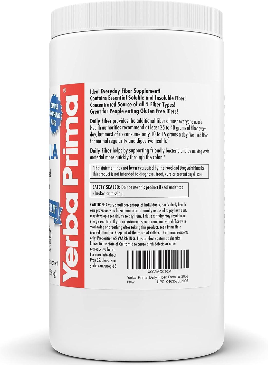 Yerba Prima Daily Fiber Formula - 20 oz Powder, Unflavored Blend of ...