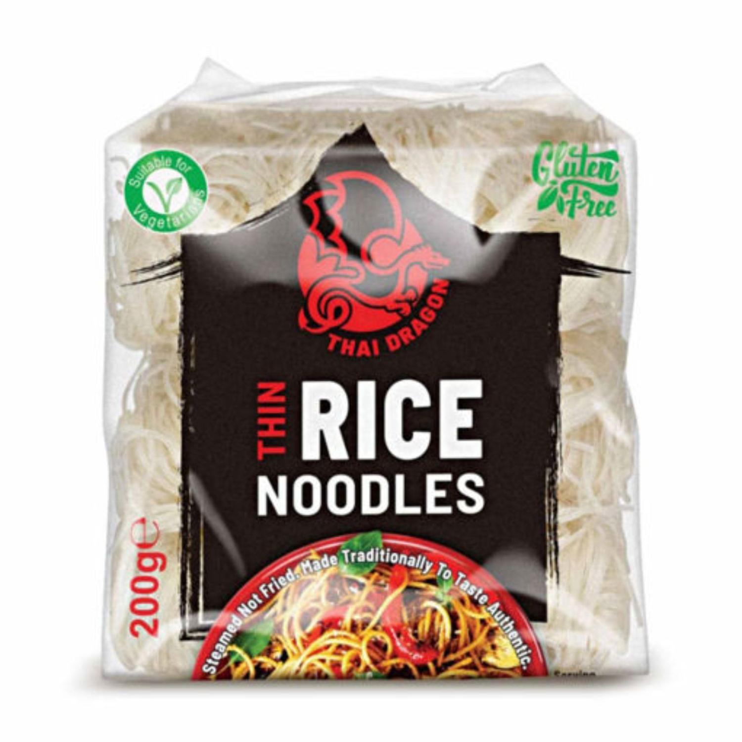 Thai Dragon Rice Noodles (10x200g).White coloured thin rice noodles ...