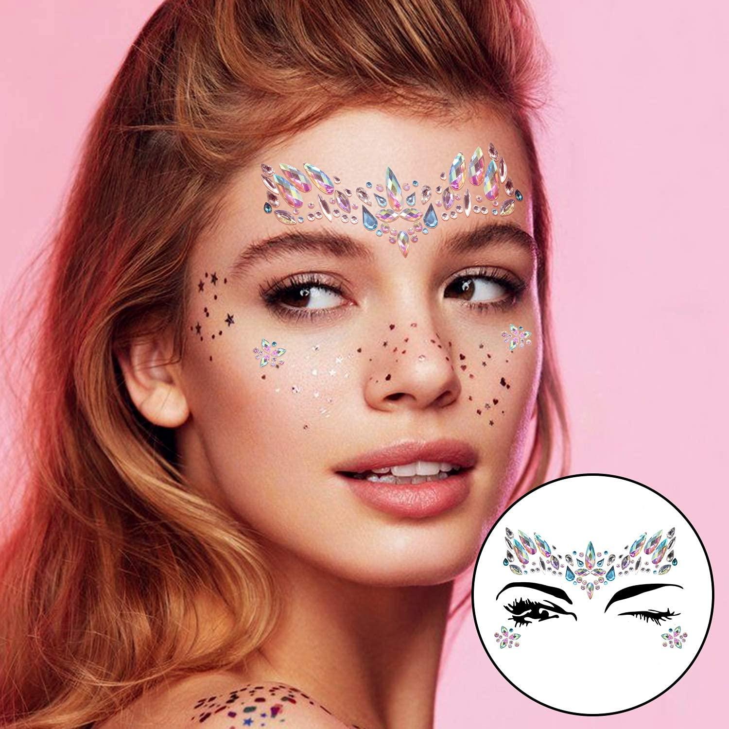 Face Gems 10 Sets Mermaid Face Jewels Festival Face Gems Rhinestones ...