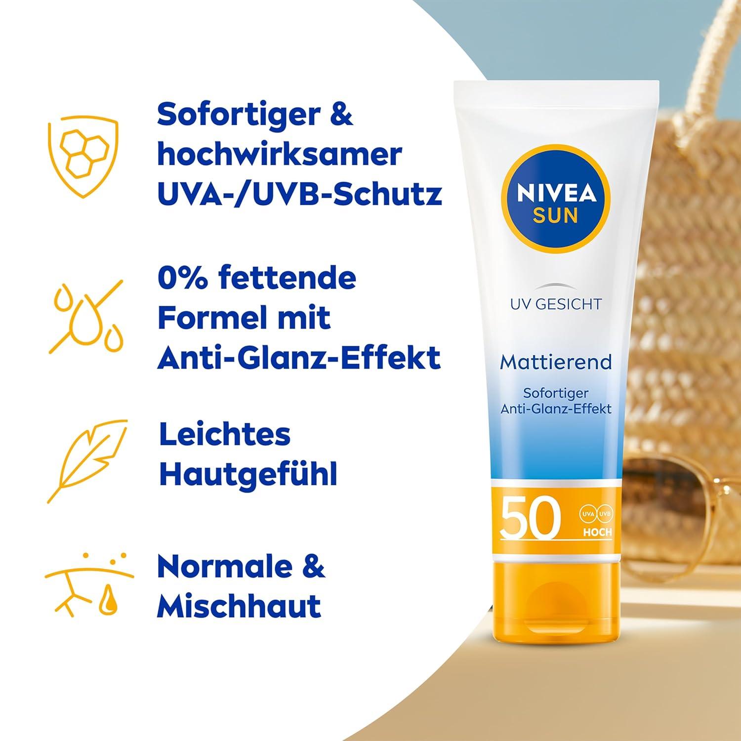 Nivea Sun UV Face Matting Sunscreen SPF 50 - Lightweight Non-Greasy Sun ...