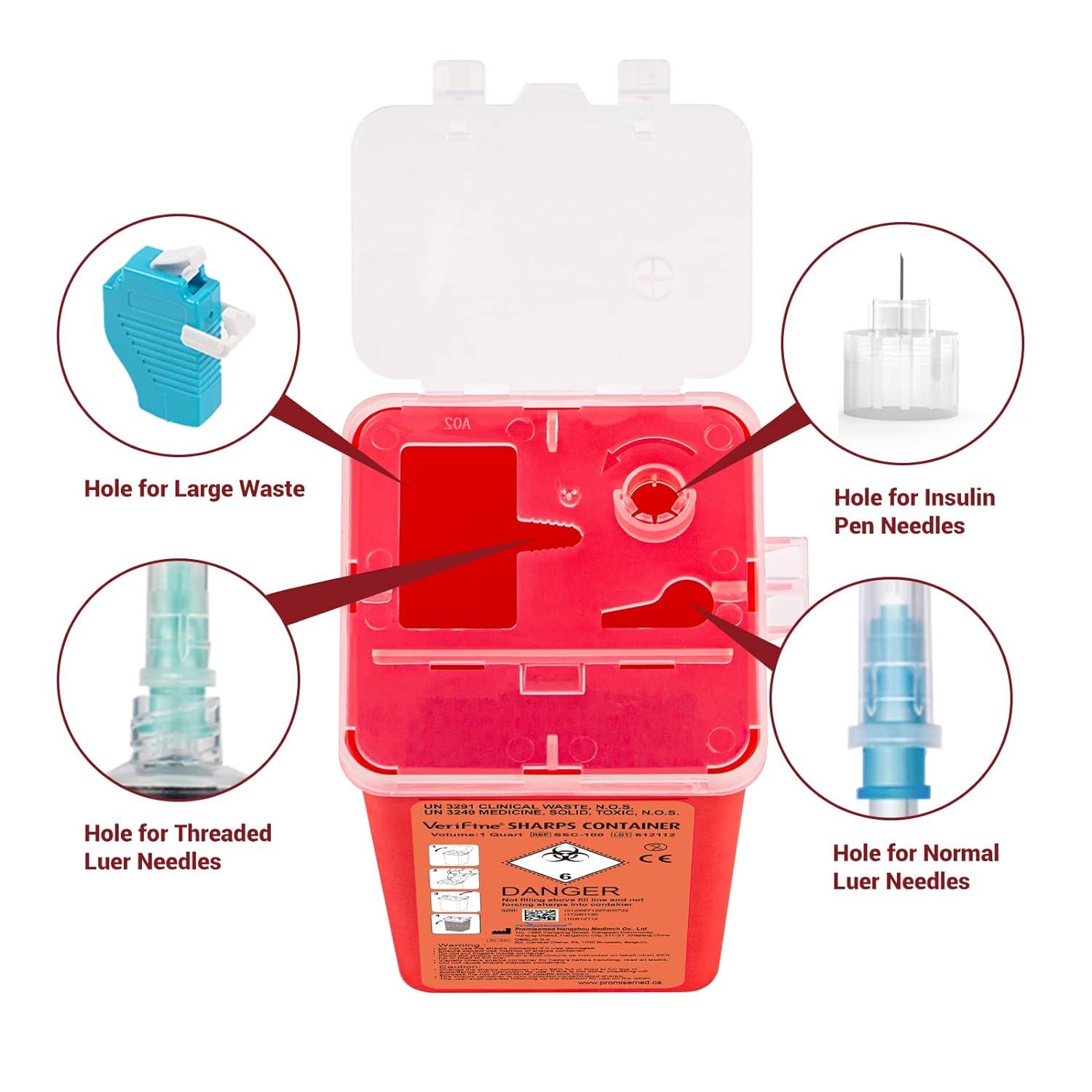 Verifine Sharps Container 1 Quart (Pack of 3) | Needle Disposal ...