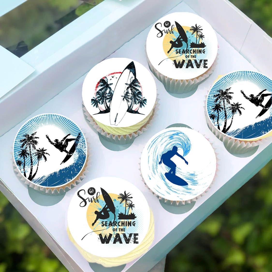 24 x Pre-Cut Surfing 7 Edible Stand up Wafer/Rice Paper Cupcake Cake ...