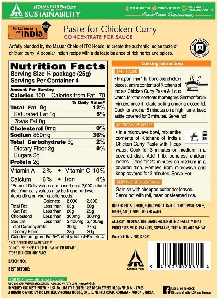 Kitchens Of India Authentic Indian Chicken Curry Paste - 100g (Pack of ...
