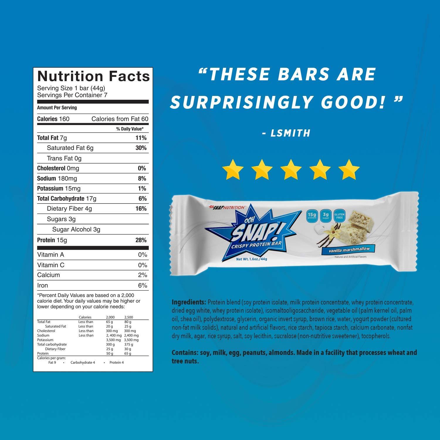 Ooh Snap Nutrition Gluten Free Crispy Protein Bar - Vanilla Marshmallow Flavor - 28 Bars | Buy ...