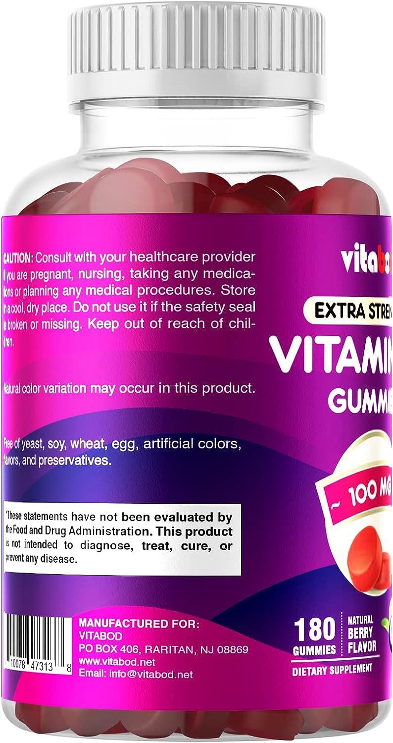 Vitabod Extra Strength Vitamin B6 Gummies 100mg - 180 Count - Energy ...