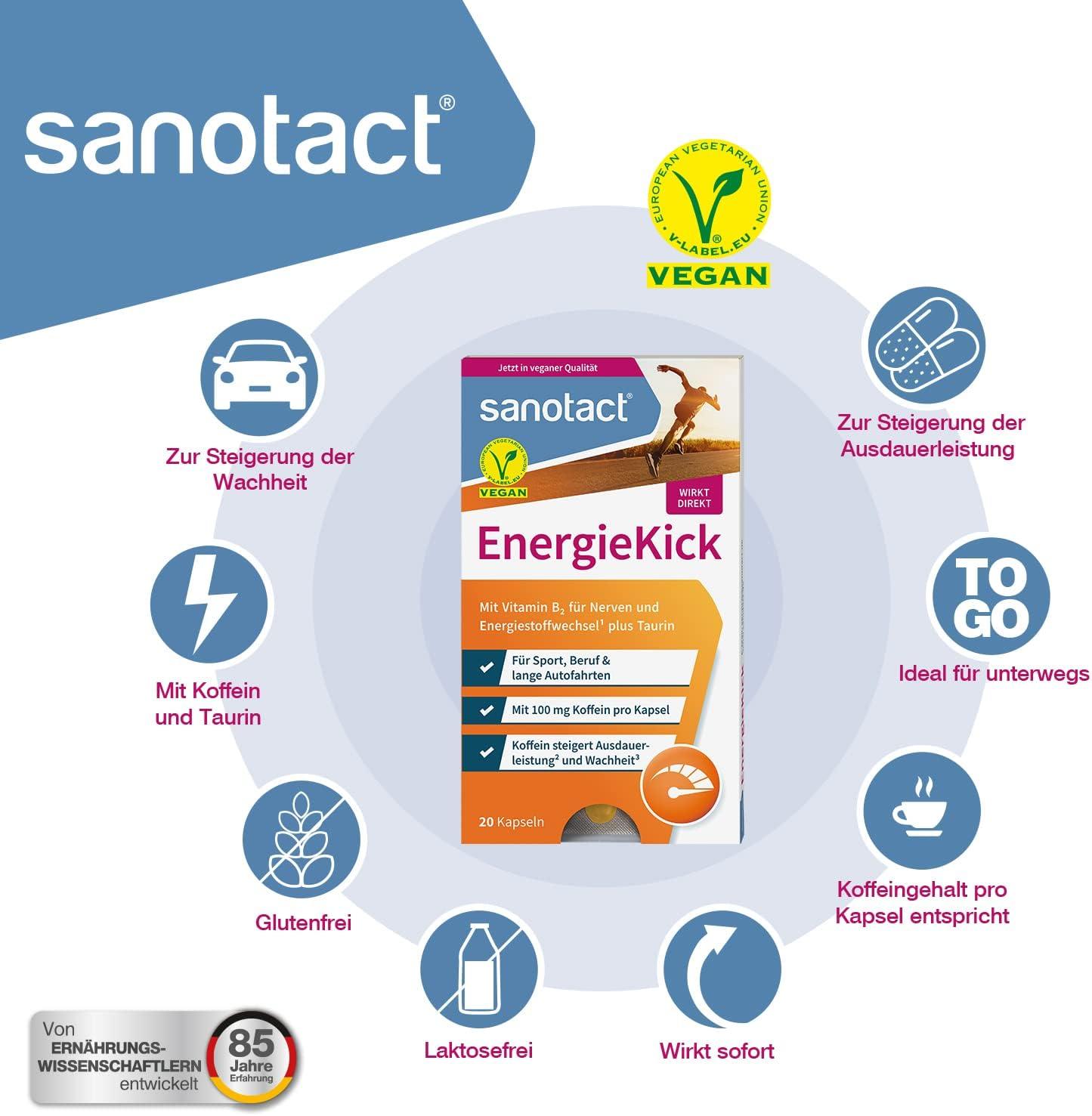 Sanotact Energy Kick - 20 Vegan Energy Capsules | Caffeine Taurine ...