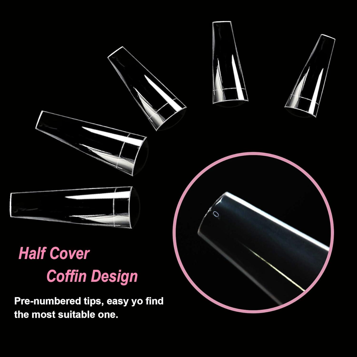 500 Pieces Coffin Shape False Nail Tips - C Curve Half Cover for Women ...