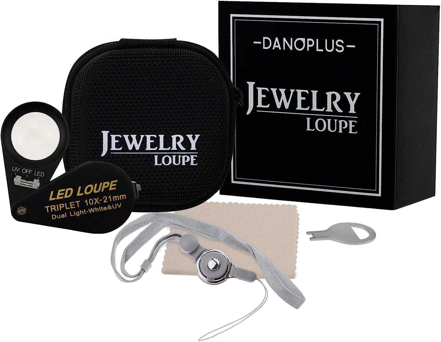 DANOPLUS 10x Magnifier Jewelry Loupe LED UV 21mm Triplet Lens - Gem ...