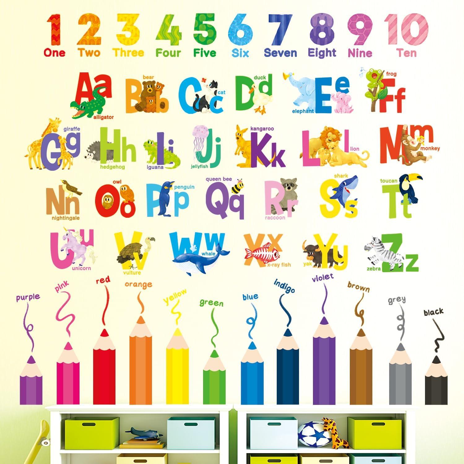 DECOWALL SG3-2316 Leaning Alphabet Numbers Color Wall Stickers ...