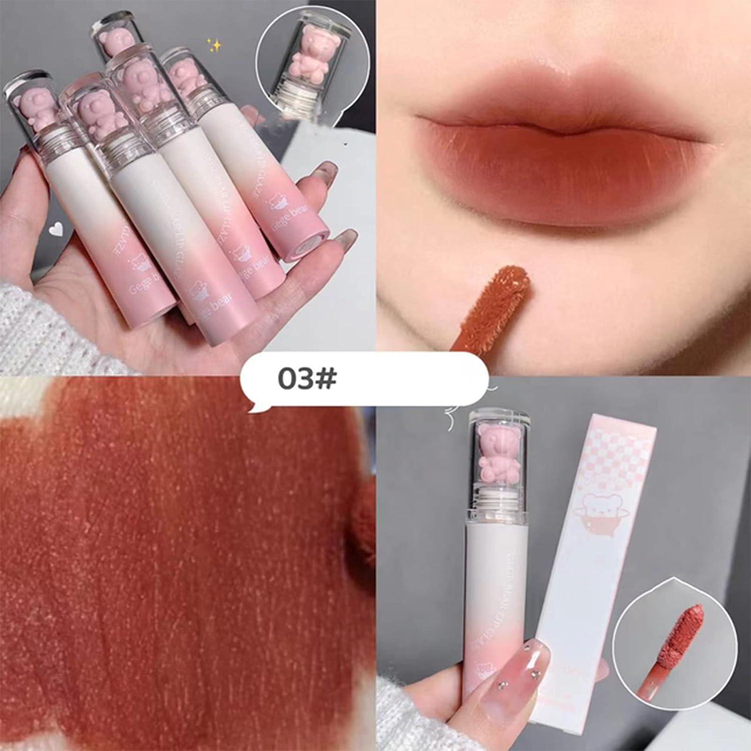 2Pcs Pink Bear Lip Glaze Matte Liquid Lipstick Set - Waterproof & Long-Lasting Lip Stain and ...