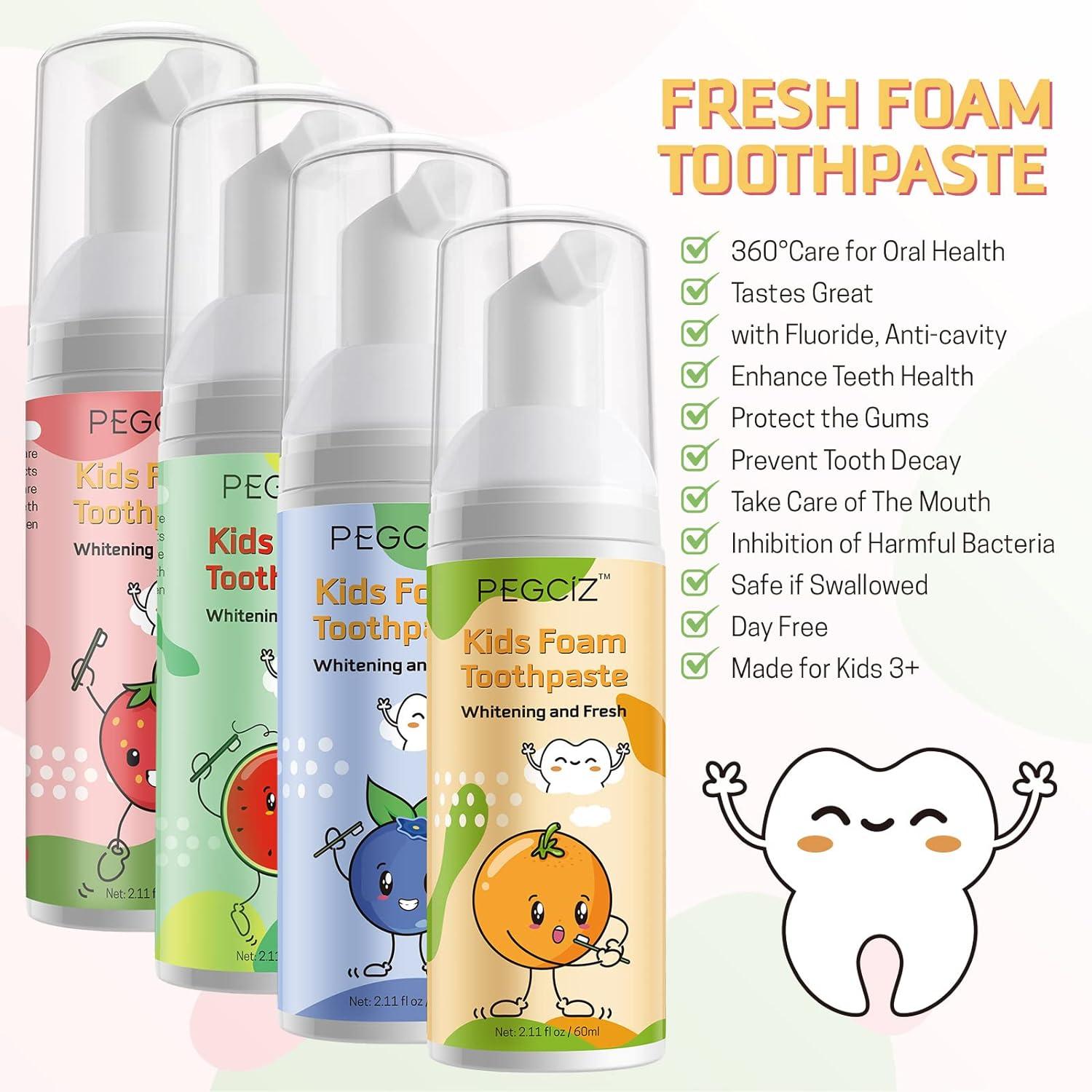 Kids Foam Toothpaste 4 Pack - Low Fluoride Toddler Anti-Cavity Foam ...