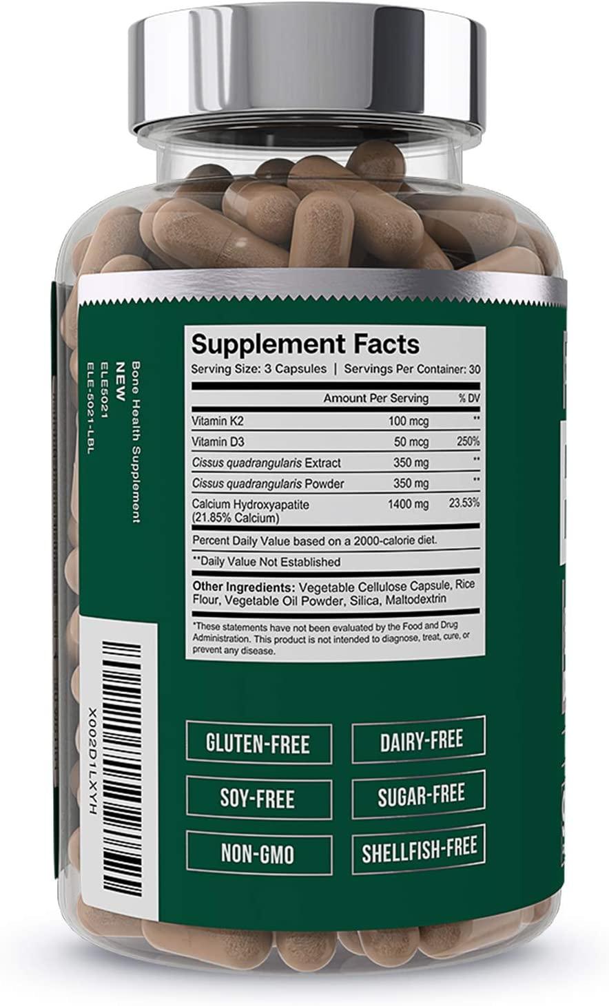 Bone Boost Bone Health Supplement - Calcium, Vitamin D3, K2, Cissus Quadrangularis - 90 Capsules ...