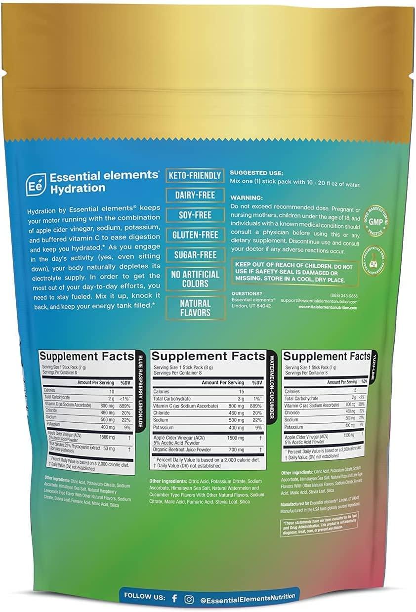 Essential Elements Hydration Powder Packets Variety Pack - Sugar Free ...