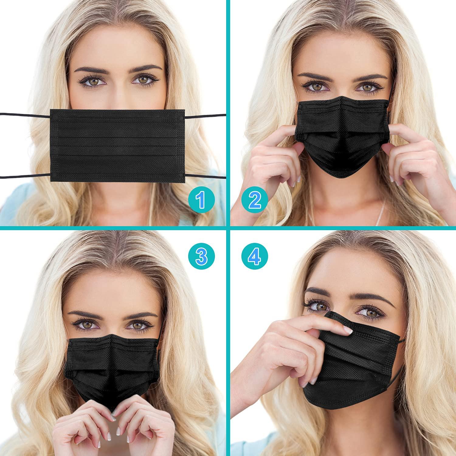 Black Disposable Face Masks - 50 Pack, 3 Ply Disposable Masks | Buy Now ...