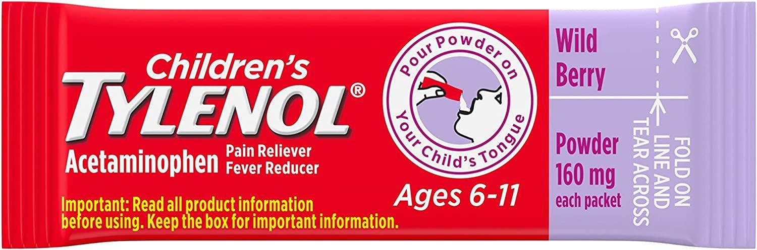 Children's Tylenol Dissolve Powder Packets with 160 mg Acetaminophen ...