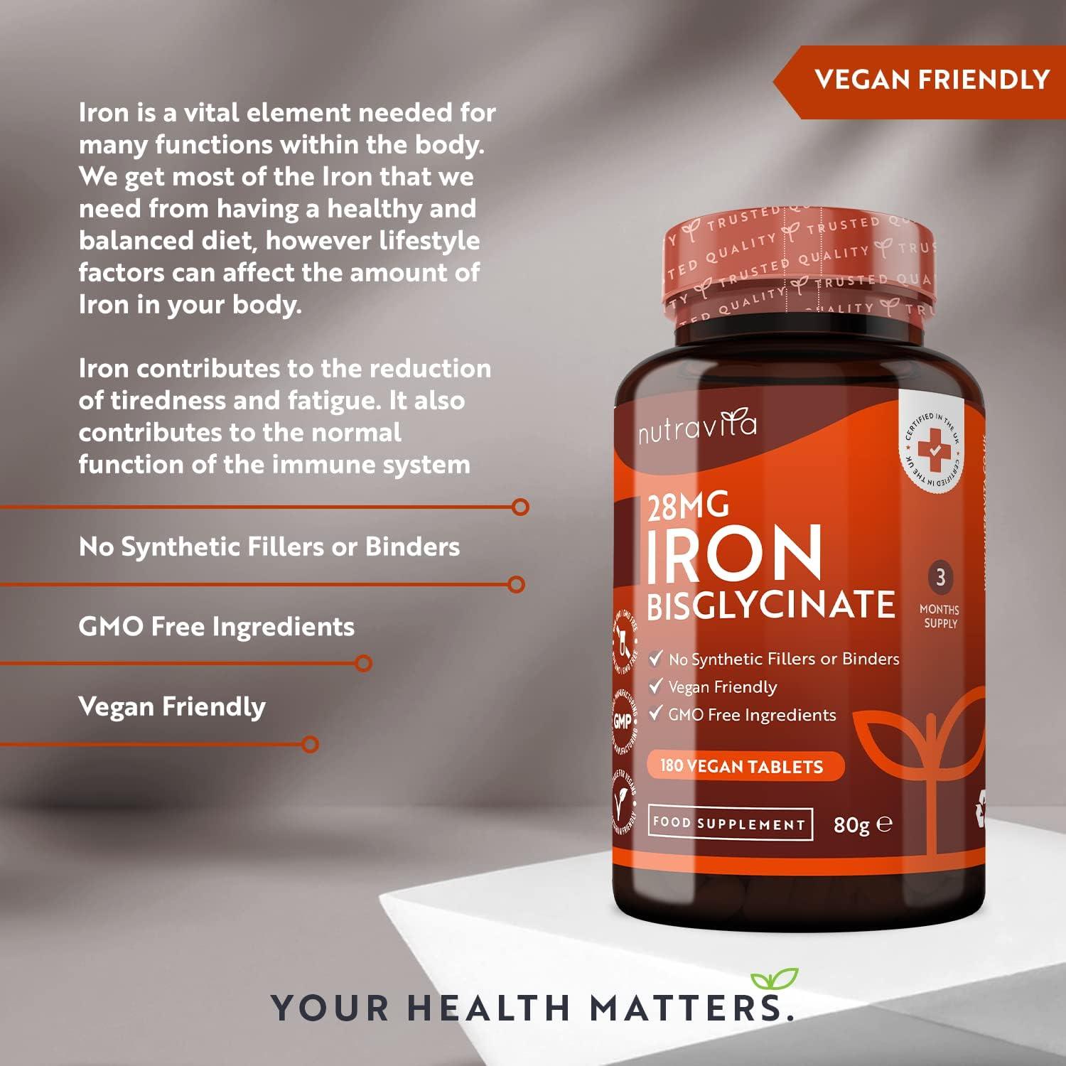 Nutravita Iron Tablets 28mg - 180 Vegan Tablets | Reduce Fatigue ...