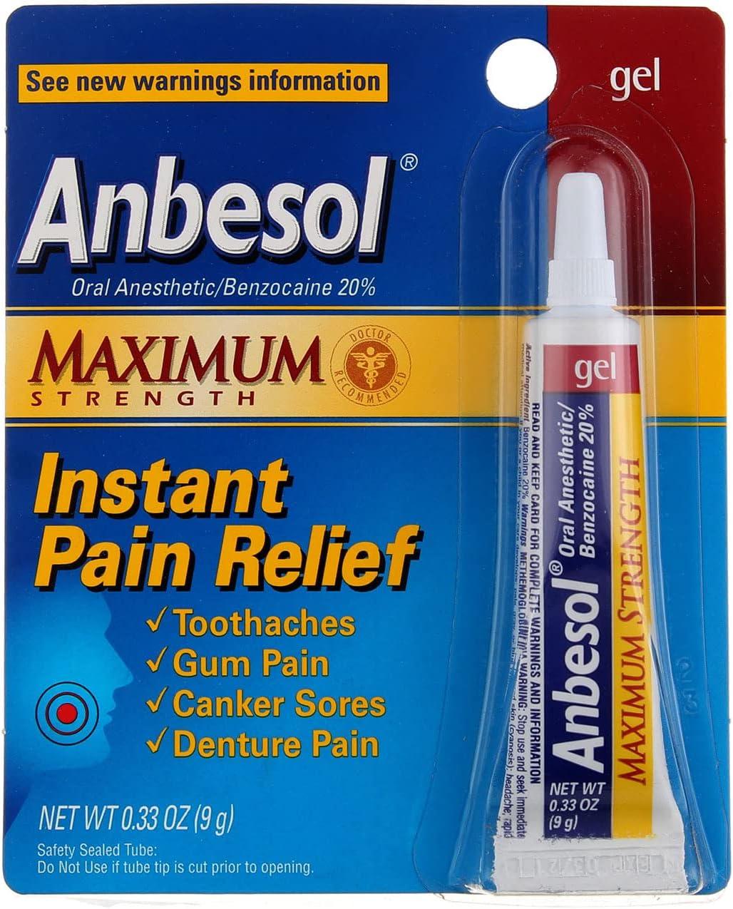 Anbesol Gel Maximum Strength 0.33 oz (6 Pack) - Fast Pain Relief for ...