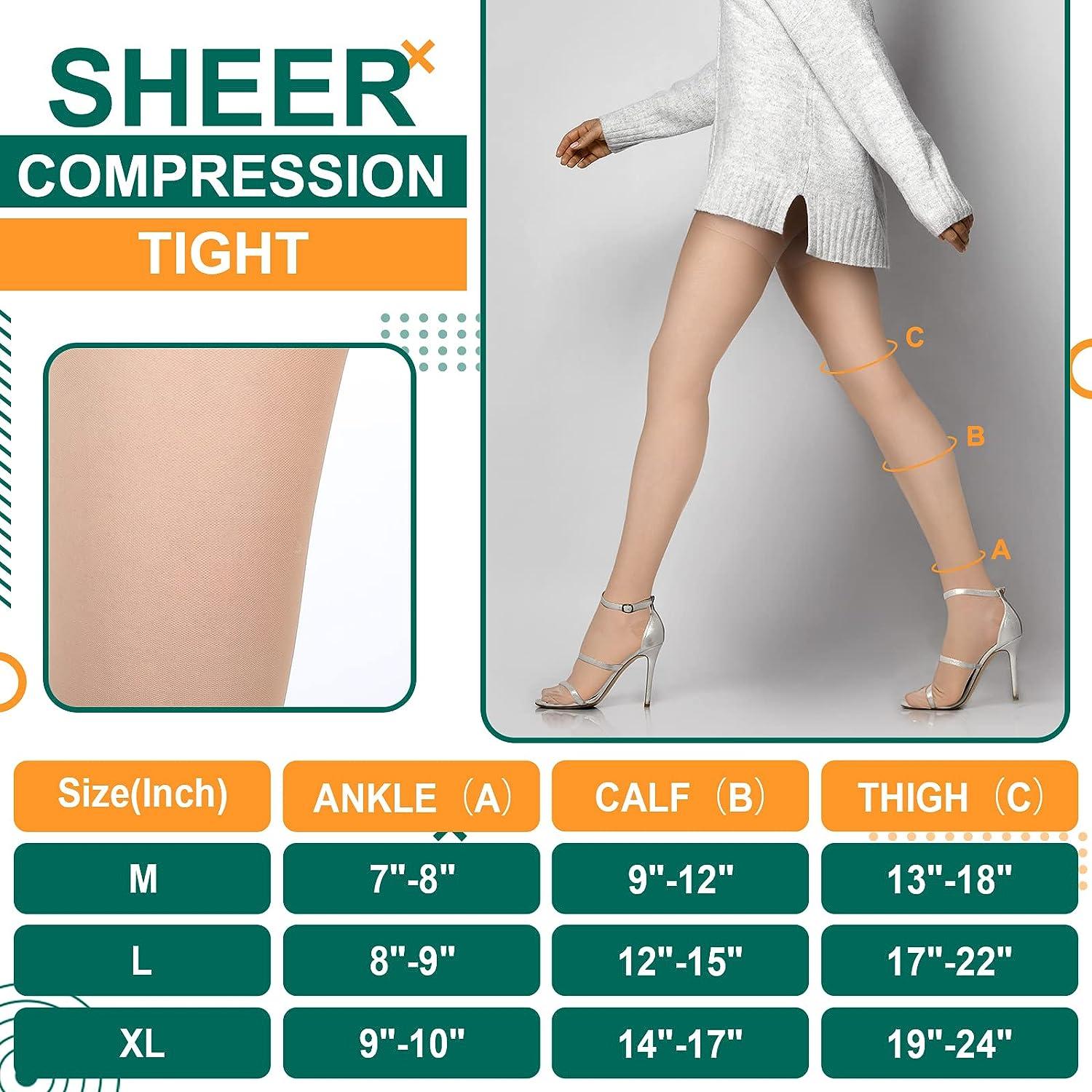 3 Pairs Sheer Compression Pantyhose 20-30 mmHg | Graduated Support ...