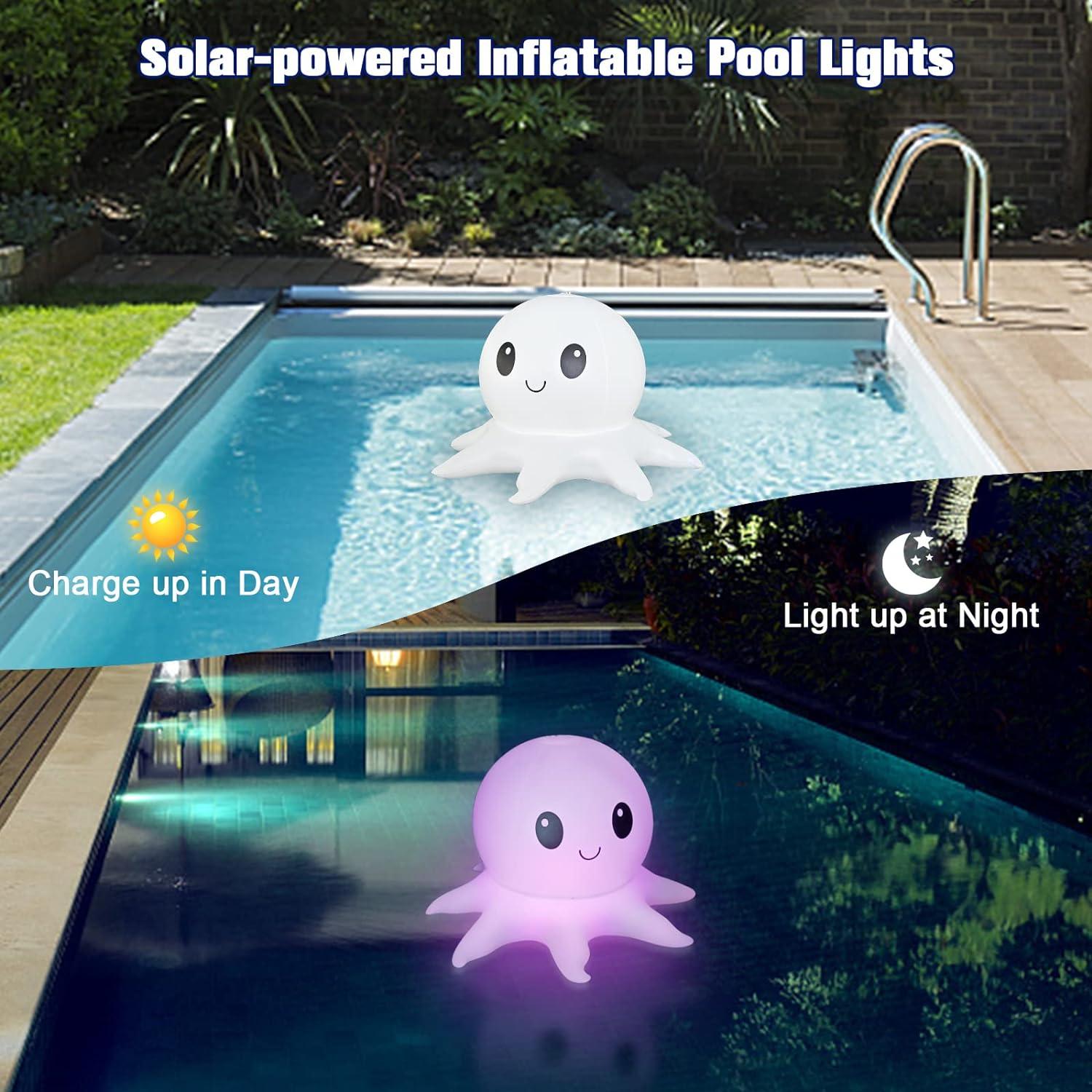 Qoolife Solar Pool Lights - Inflatable Remote Control Octopus Floating ...