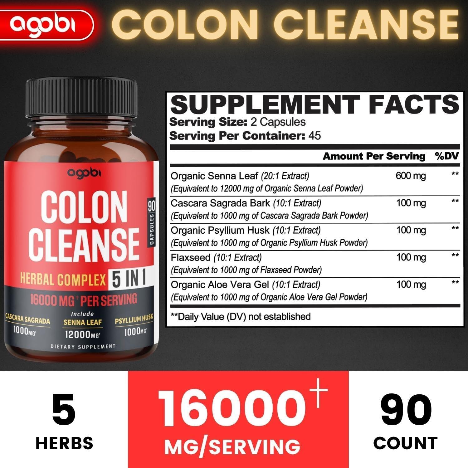 Colon Cleanse Support Supplement - 5in1 Formula 16000mg | Senna Leaf ...
