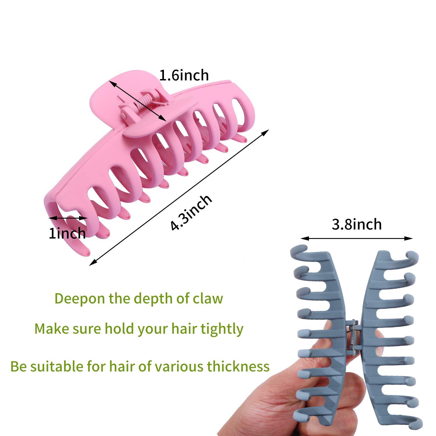 8 Color Large Matte Hair Claw Clips - 4.3 Inch Nonslip Jaw Clamps for ...