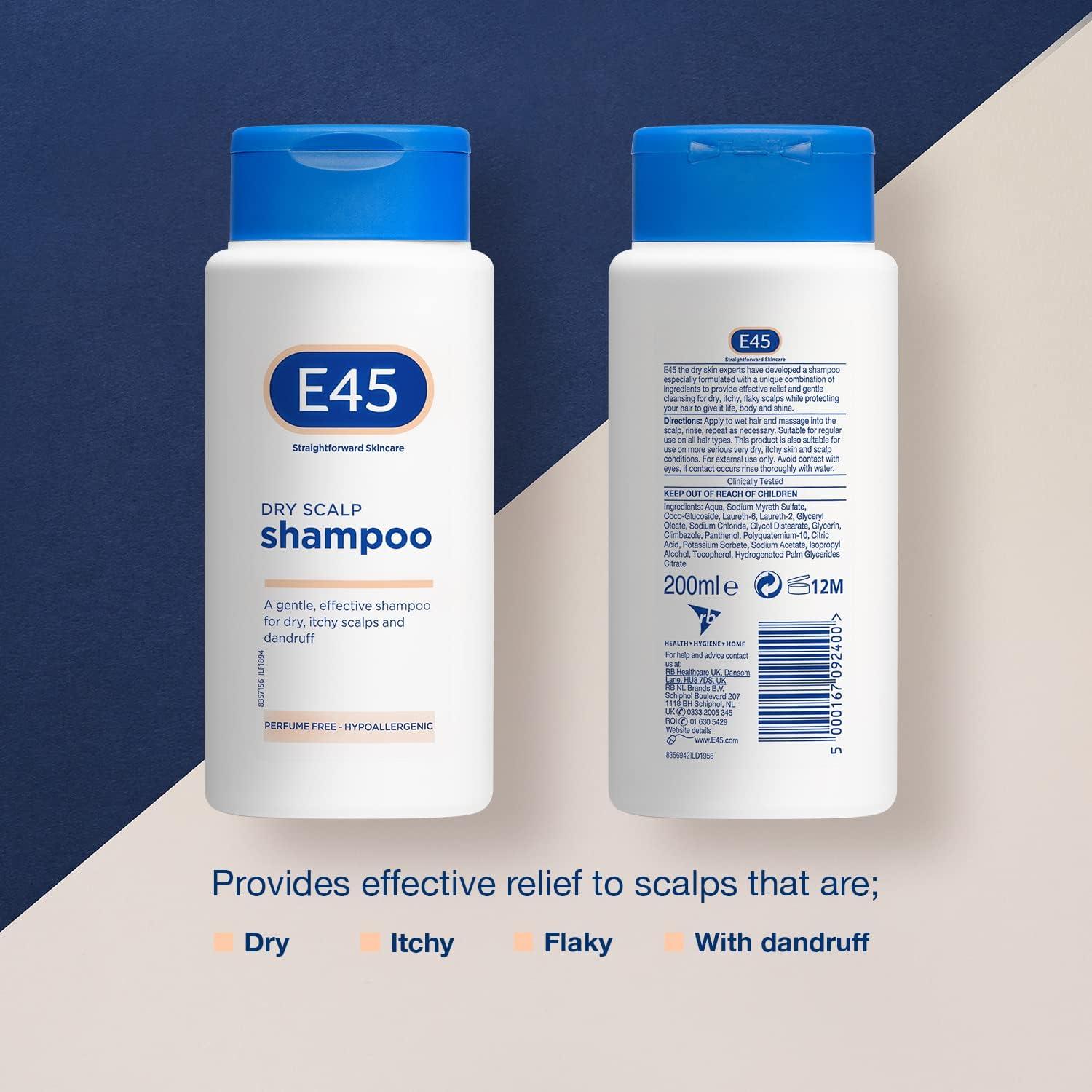 E45 Dermatological Dry Scalp Shampoo 200ml - Pro Vitamin B5 Hydrating ...
