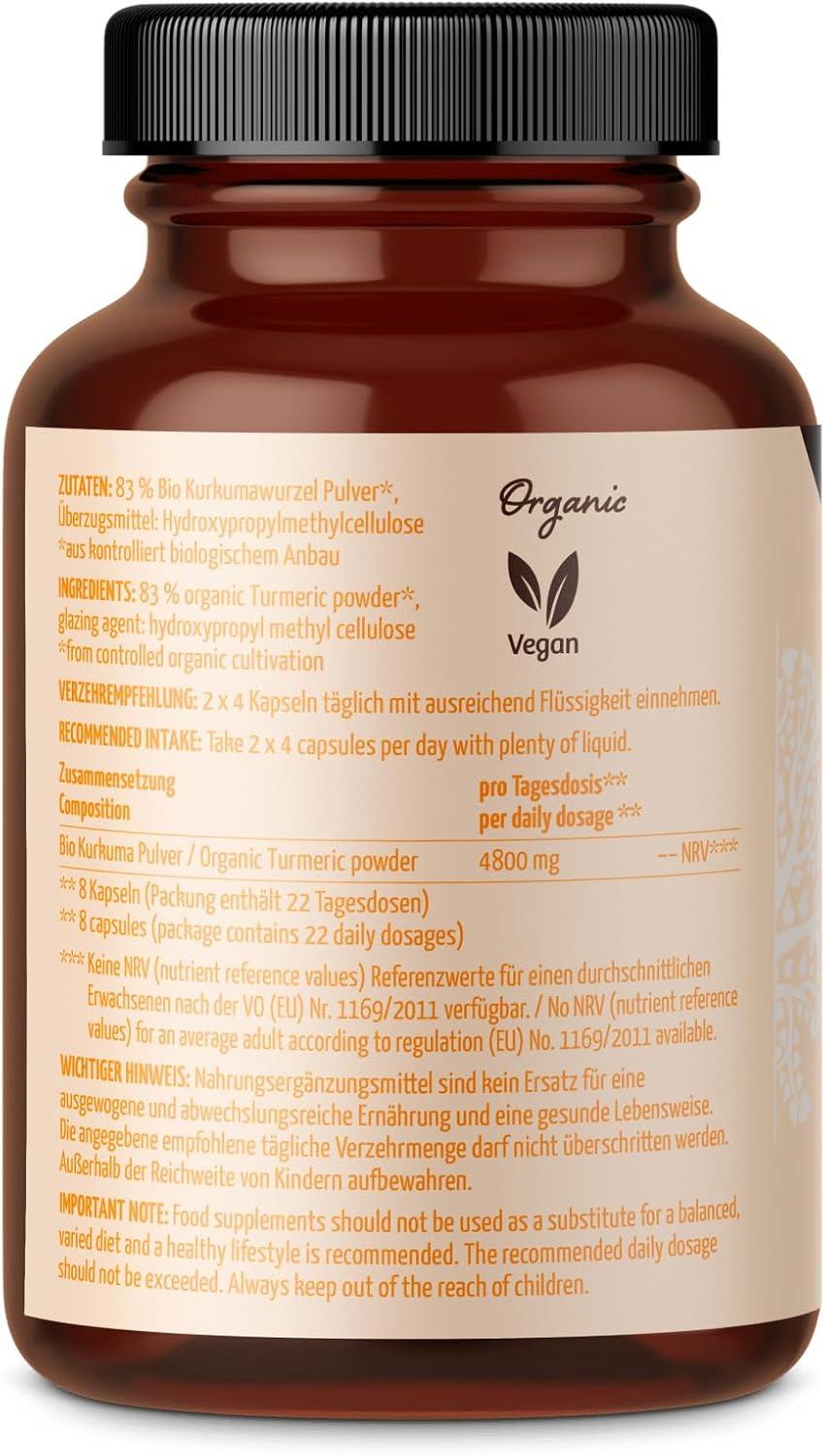 Organic Turmeric Capsules 180ct - 4800mg Daily Dose Freshly Ground ...