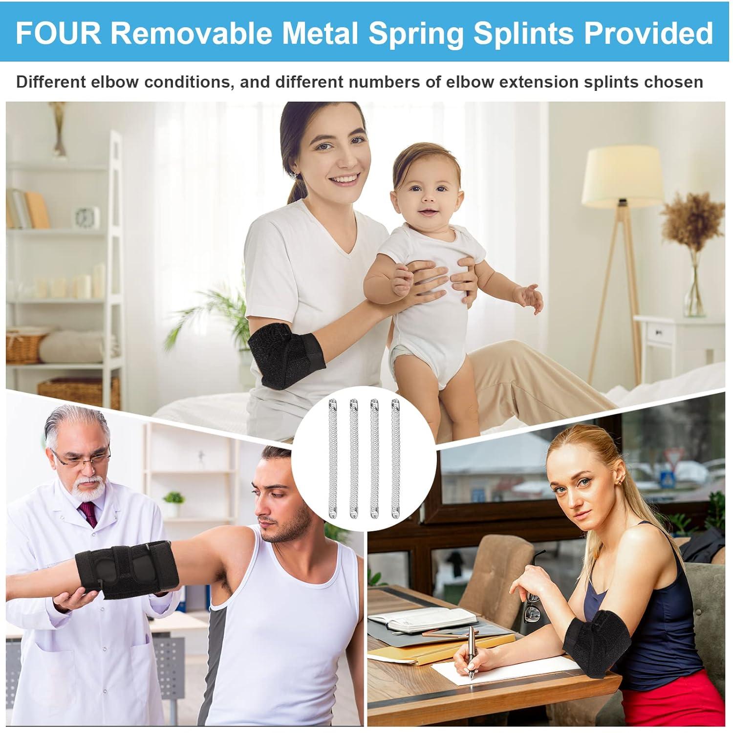 Elbow Splint & Tendonitis Brace for Cubital Tunnel Syndrome - 4 Removable Metal Spring Splints ...