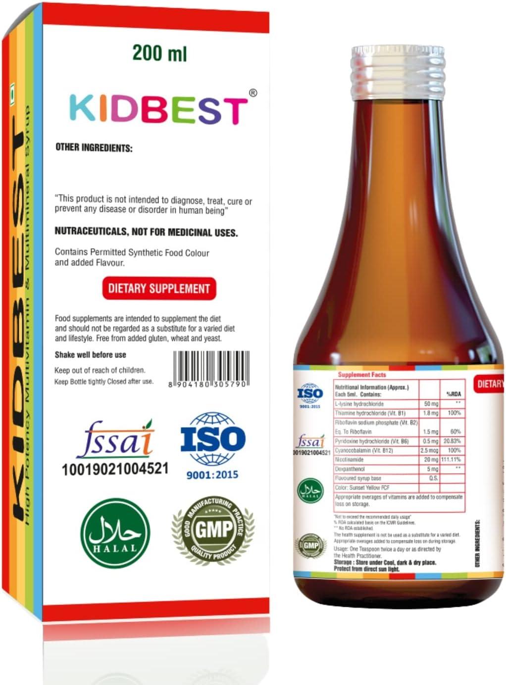 HealthBest Kidbest Appetite Stimulant Syrup for Kids 3-13 Yrs | 200ml ...