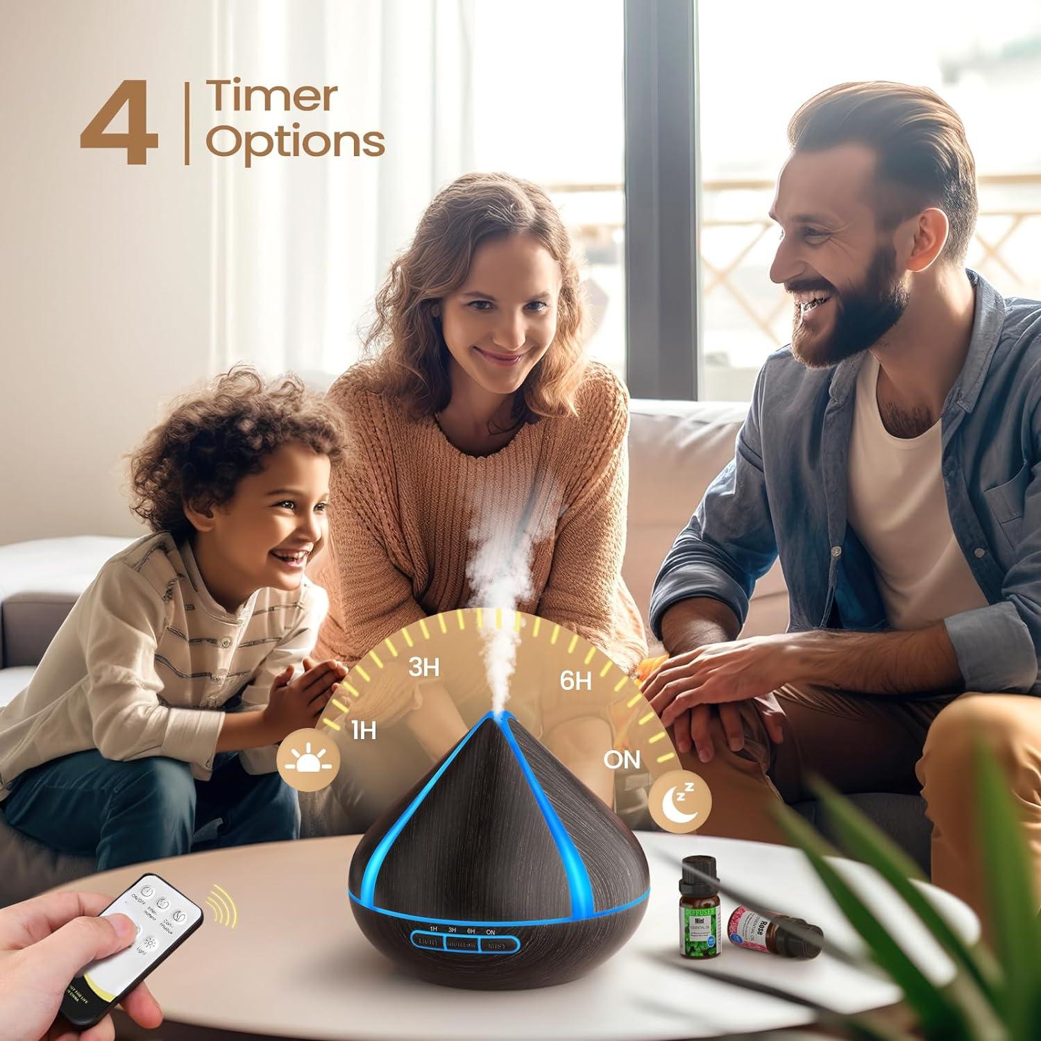 500ml Essential Oil Diffuser Set with 8 Oils, Remote Control, Timer ...