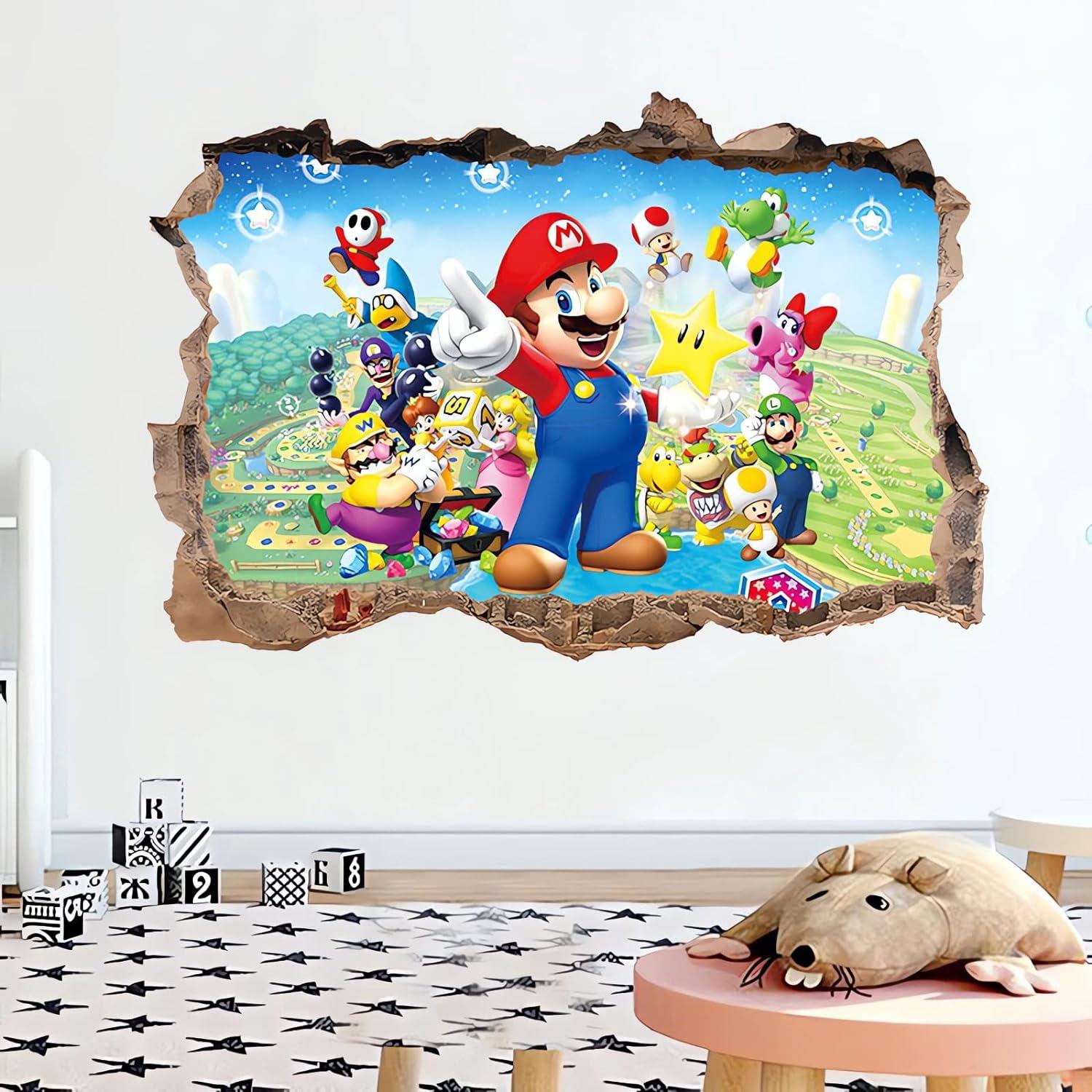 3D Mario Cartoon Wallpaper Wall Decal for Kids Bedroom - Nursery Wall ...