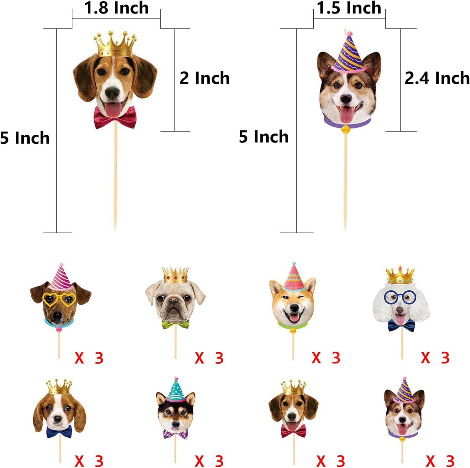 TSJ 24PCS Dog Cupcake Toppers Dogs Face Cake Toppers Puppy Pet Theme ...