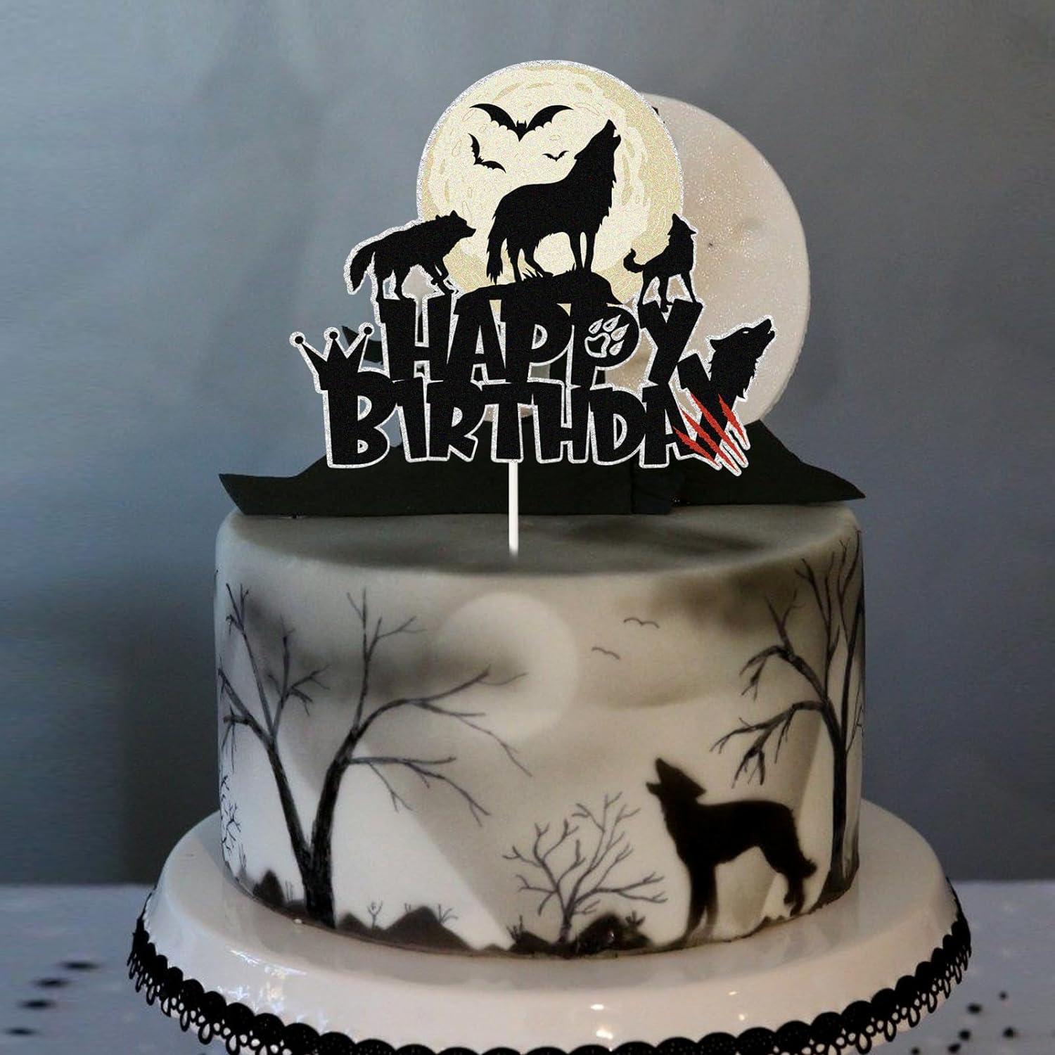 Wolf Happy Birthday Cake Topper Wolf Howl Full moon Cake Decor Animal Birthday Themed Party ...