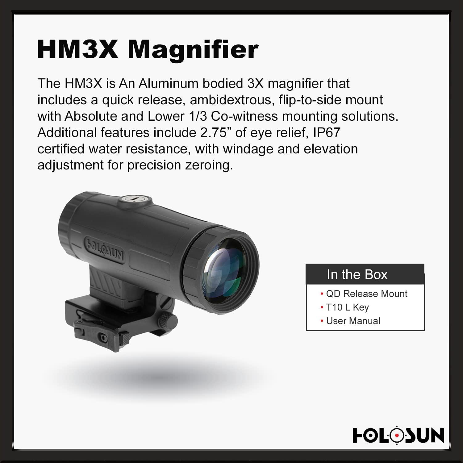 HOLOSUN - HM3X Flip to Side 3x Red Dot Magnifier QD Mount