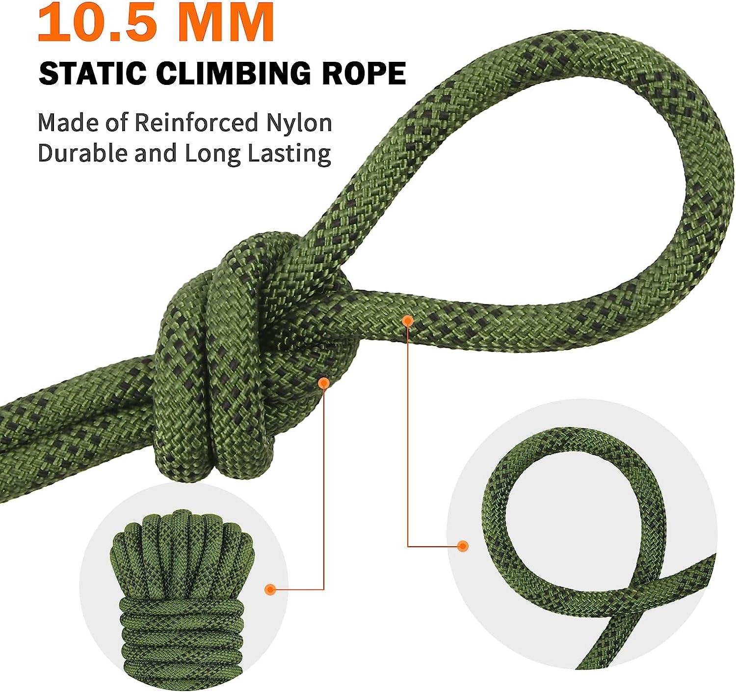 AOLEBA 10.5mm Static Climbing Rope - Outdoor Rock Climbing, Ice Climbing, Fire Rescue - Green ...