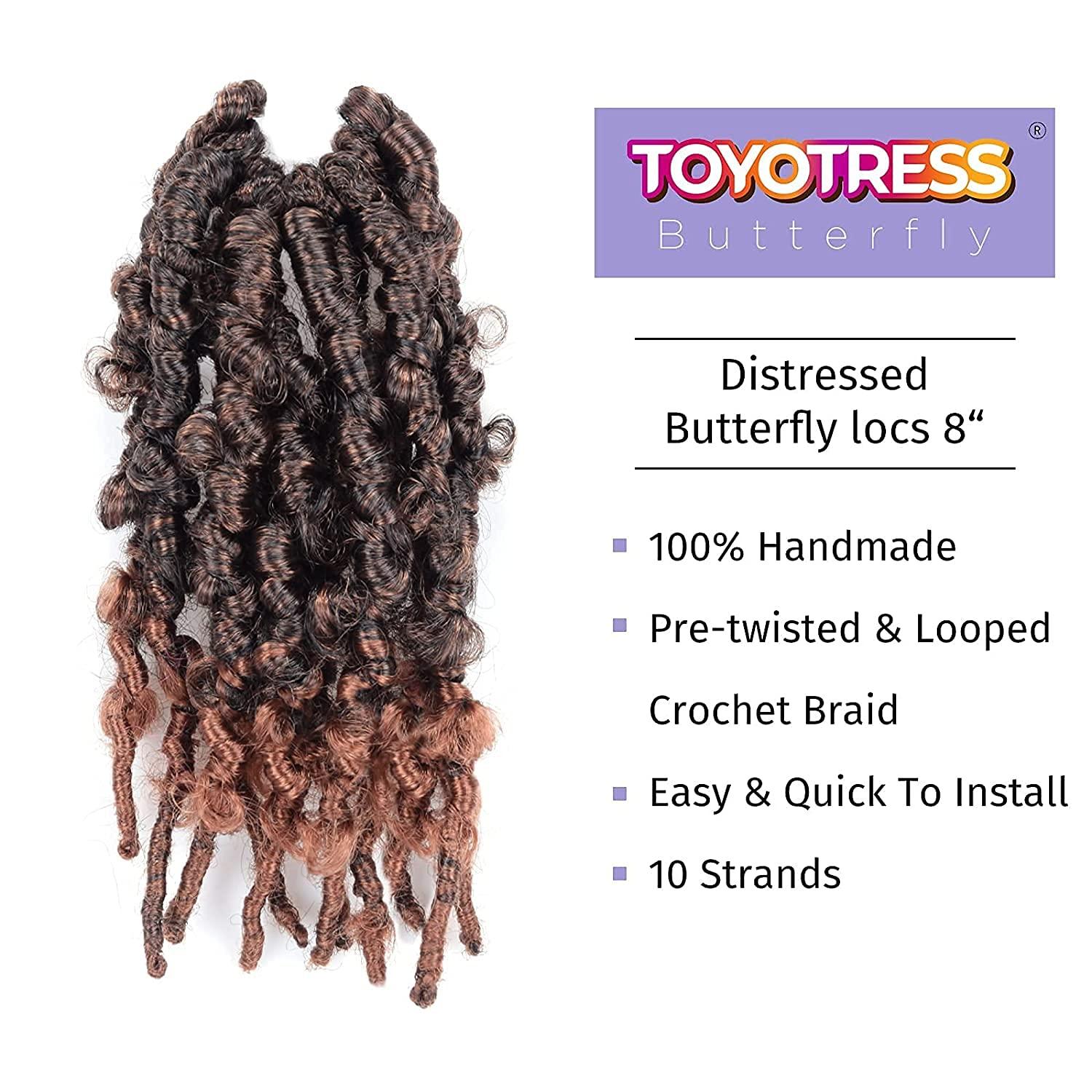 Toyotress Butterfly Locs Crochet Hair 8 Inch 7Pcs Ombre Brown Pre ...