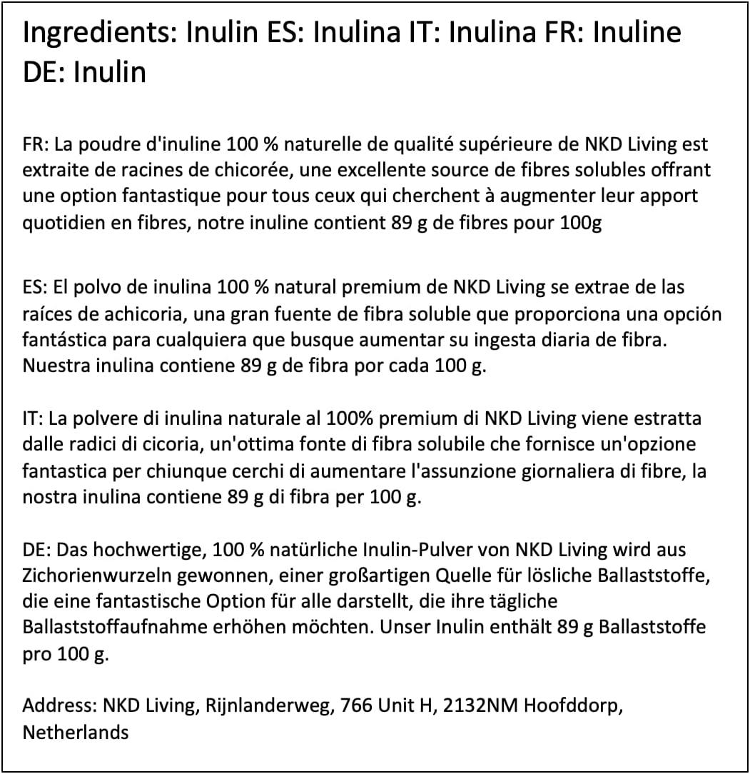 Inulin High Grade Prebiotic Fibre Powder (1 Kg) - NKD Living - EU ...