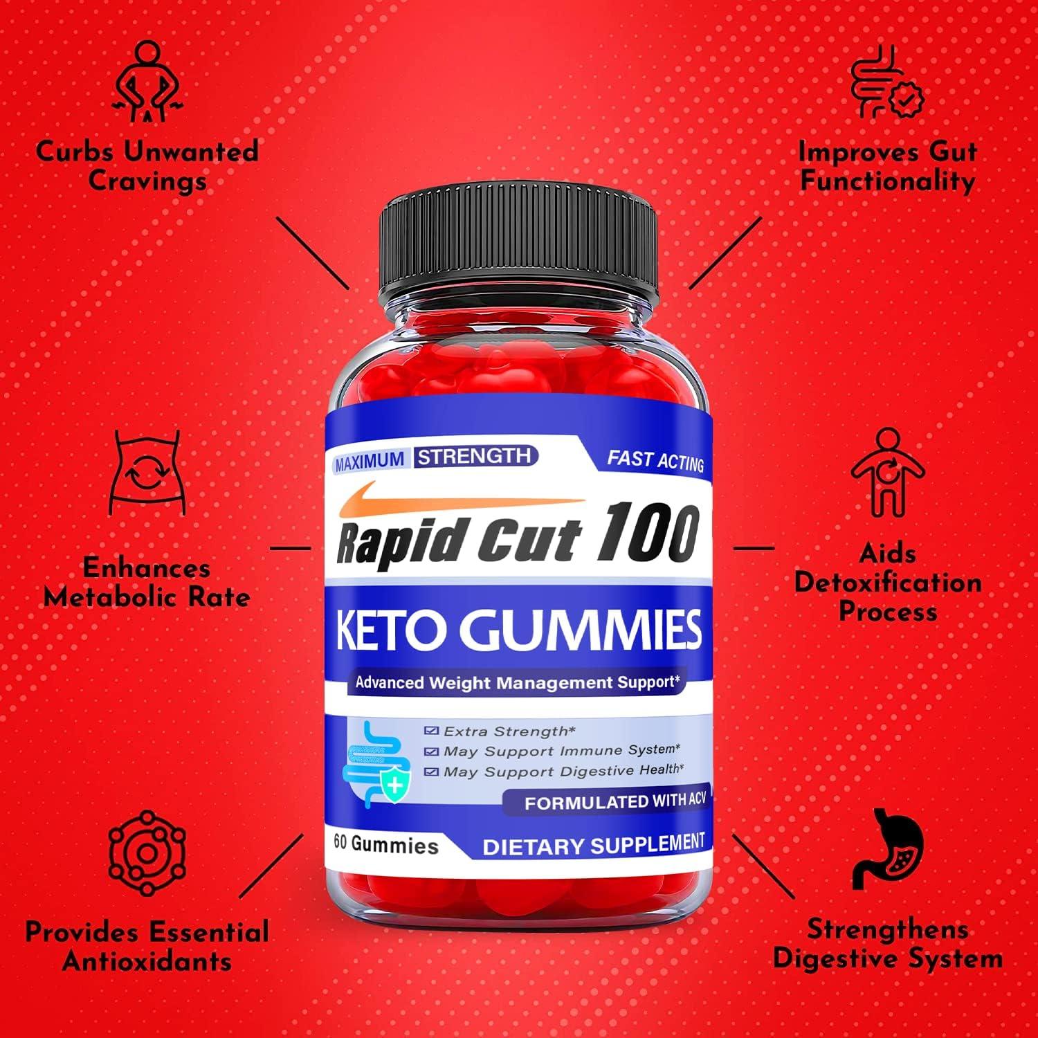 Rapid Cut 100 Keto Gummies - 3 Pack Vegan Formula with ACV, Vitamin B12 ...