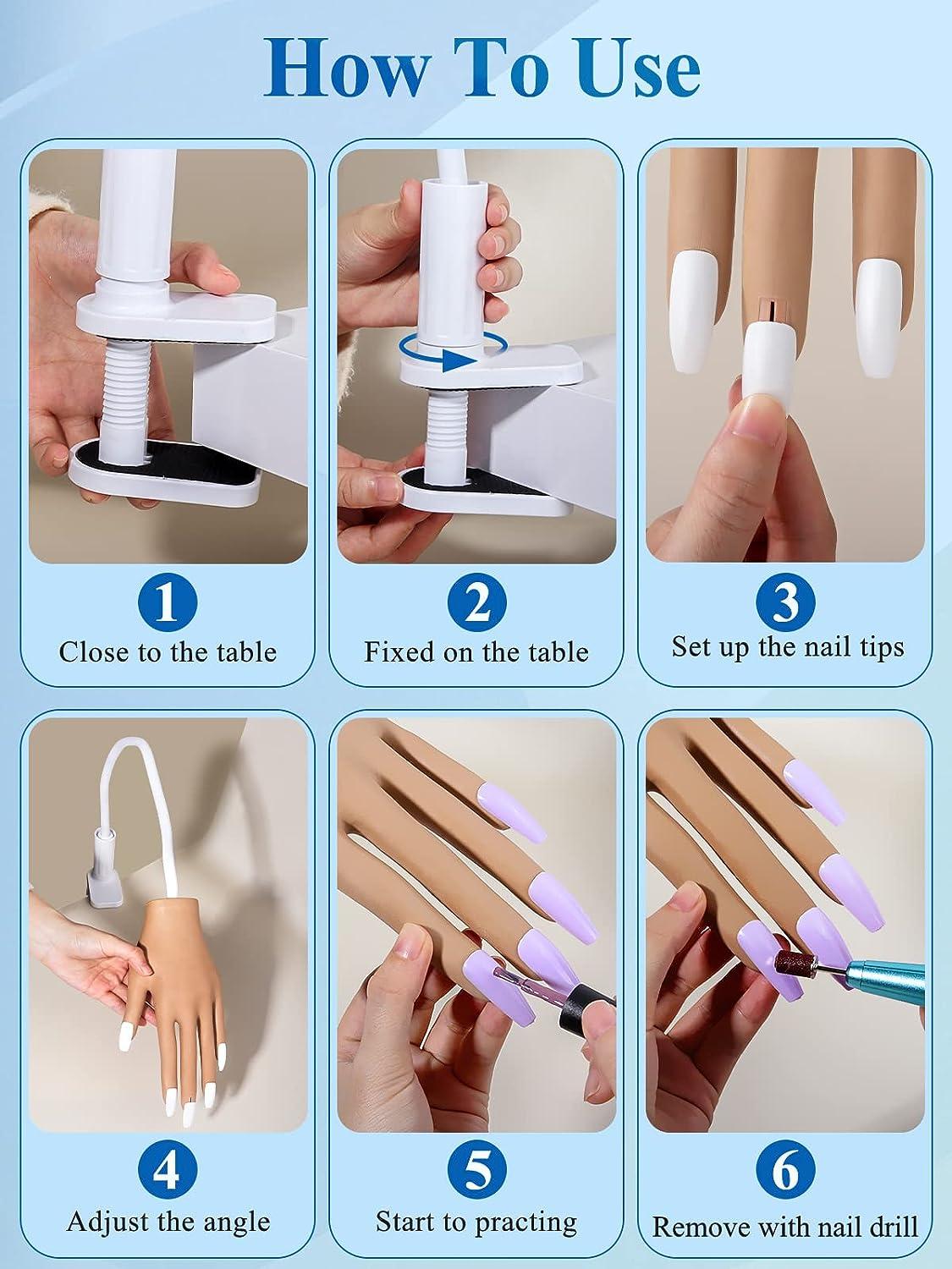 Flexible Silicone Practice Hand for Acrylic Nails with 100PCS White ...