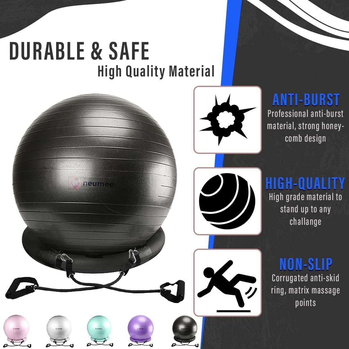 NEUMEE Exercise Ball Chair with Resistance Bands - Large 65cm Black ...