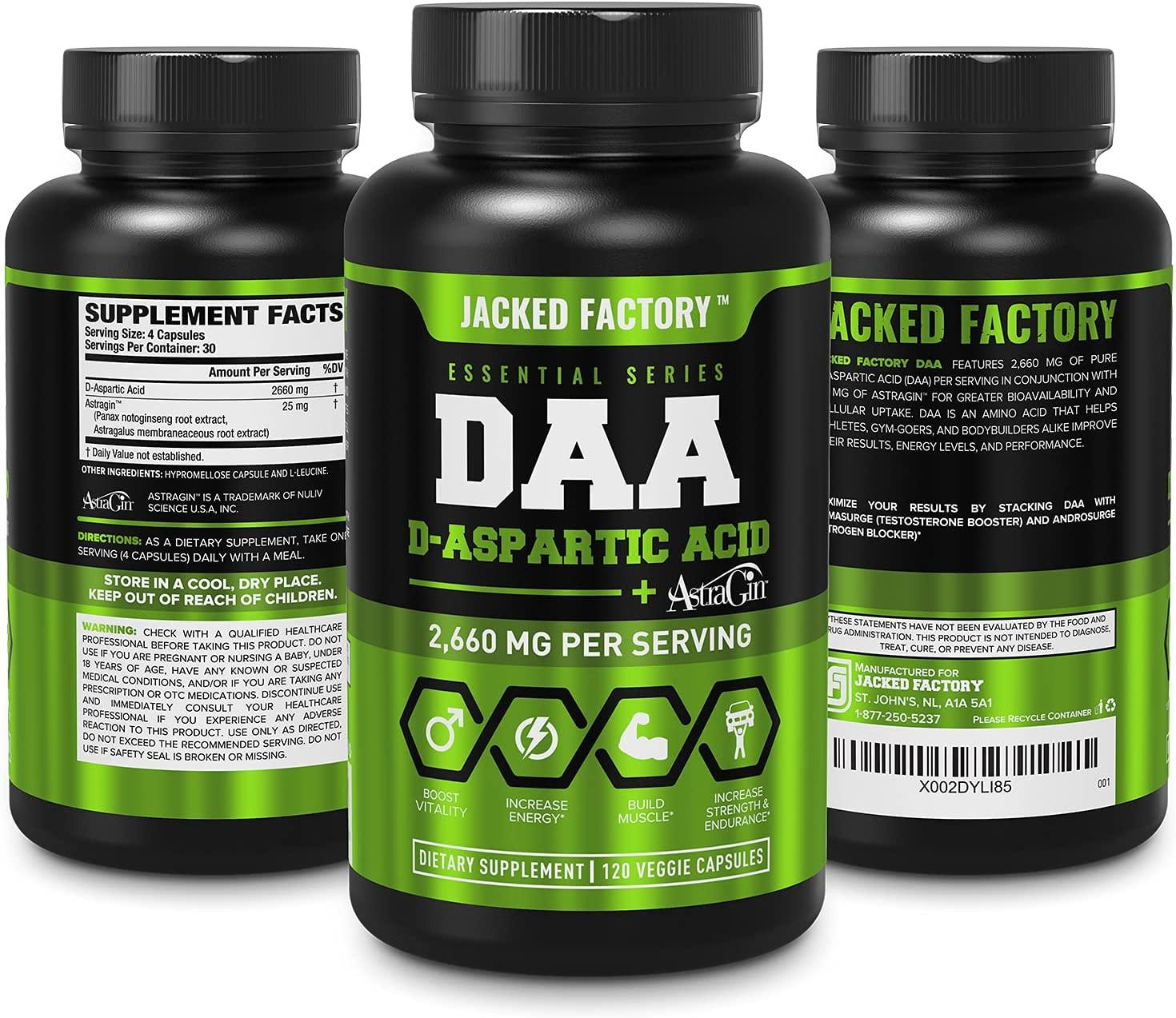 Jacked Factory DAA D Aspartic Acid Supplement | 120 Capsules for Muscle ...