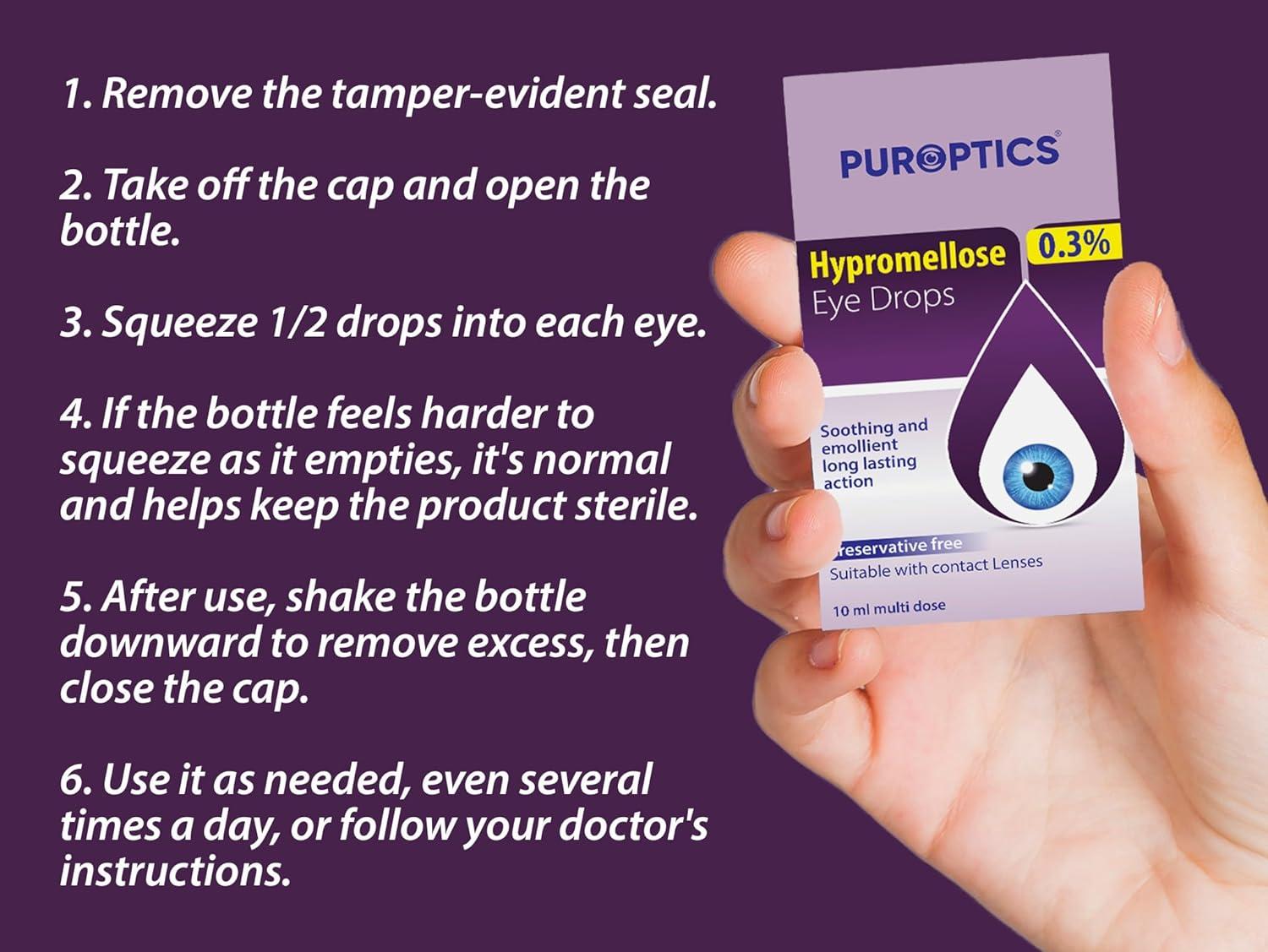 Puroptics HPMC 0.3% Preservative Free Eye Drops for Dry Eyes - Refresh ...
