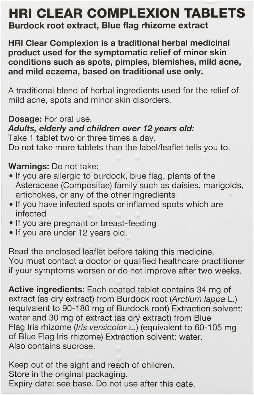 HRI Clear Complexion Tablets - 60 Count for Symptomatic Relief of Skin ...