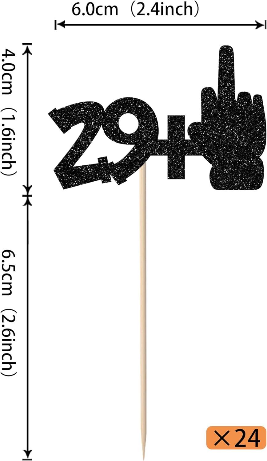 24 Pack 29+1 Cupcake Toppers Glitter 30th Birthday Cupcake Picks Cheers ...